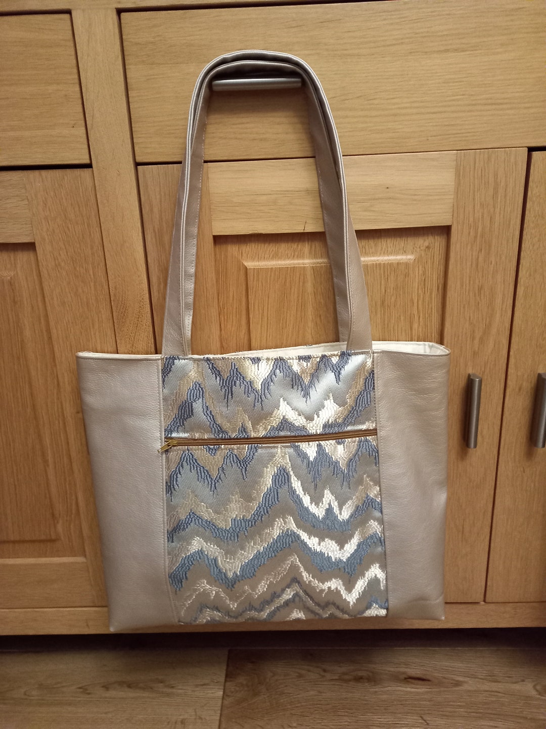 Handmade Fully Lined Bag, Using Vegan Leather and Striking Fabric Panel ...
