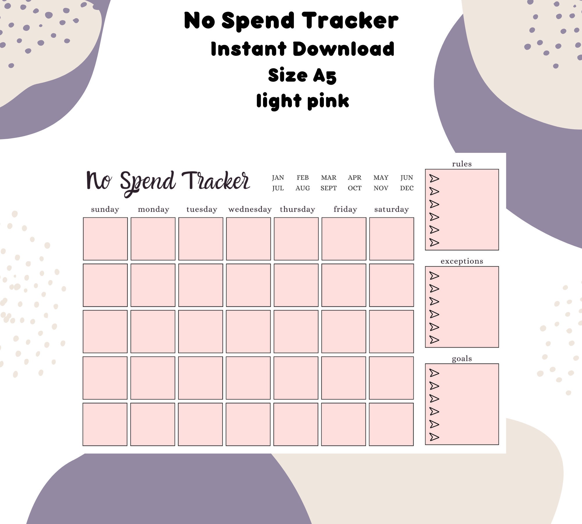 No Spend Tracker Budgeting Simple Budget Tracker No Spend - Etsy