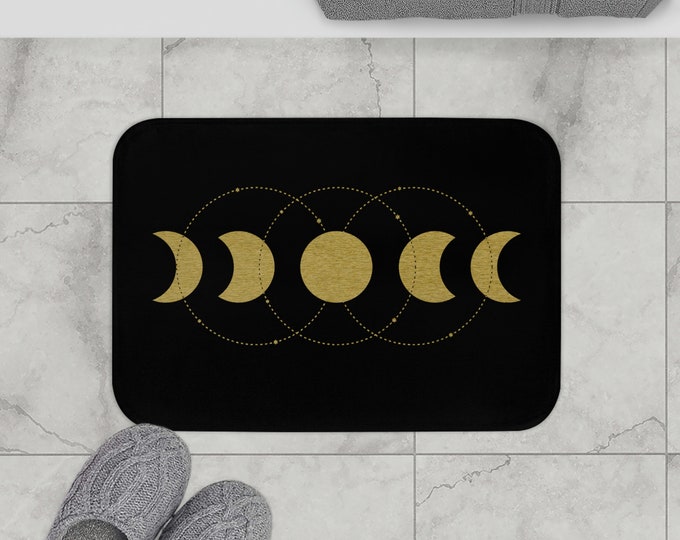 Moon Phase Bath Mat, Gold Moon Mat, Celestial Bath Mat, Celestial Moon ...