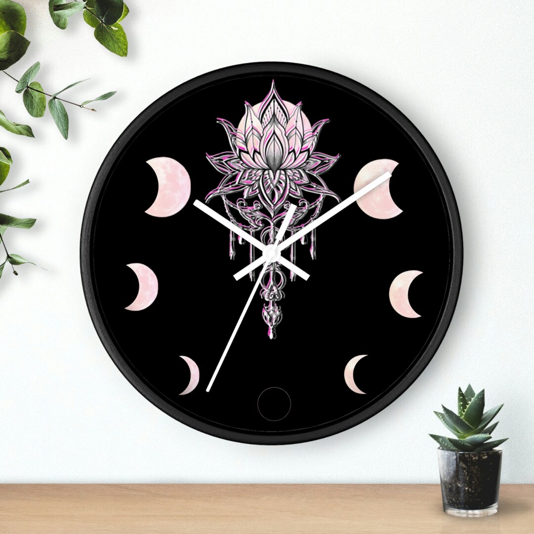 Celestial Lotus Moon Phase Wall Clock, Moon Phase Clock, Pink Lotus ...