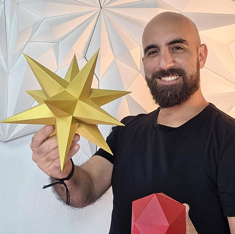 Christmas Star Papercraft Template + Geometric Ornament • Low Poly 3D ...