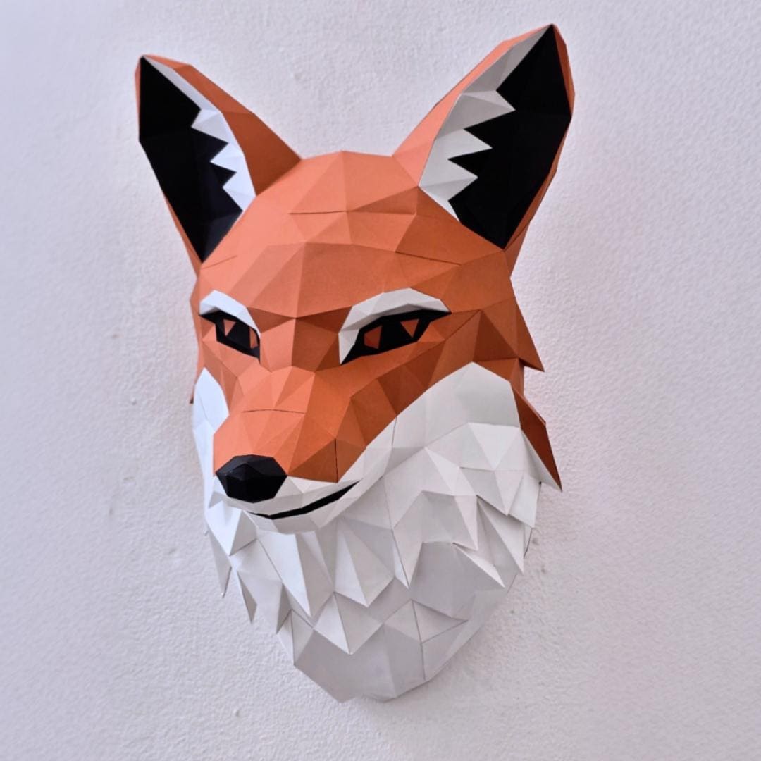 Red Fox Low Poly Papercraft Head • 3D Wall Decor • Fox Paper Sculpture ...