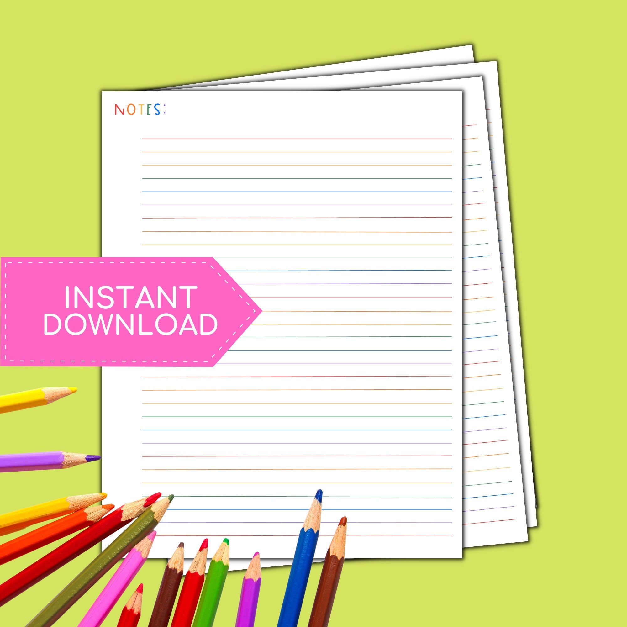 Printable Rainbow Lined Notes Pages, Lined Notes Paper PDF, Planner ...
