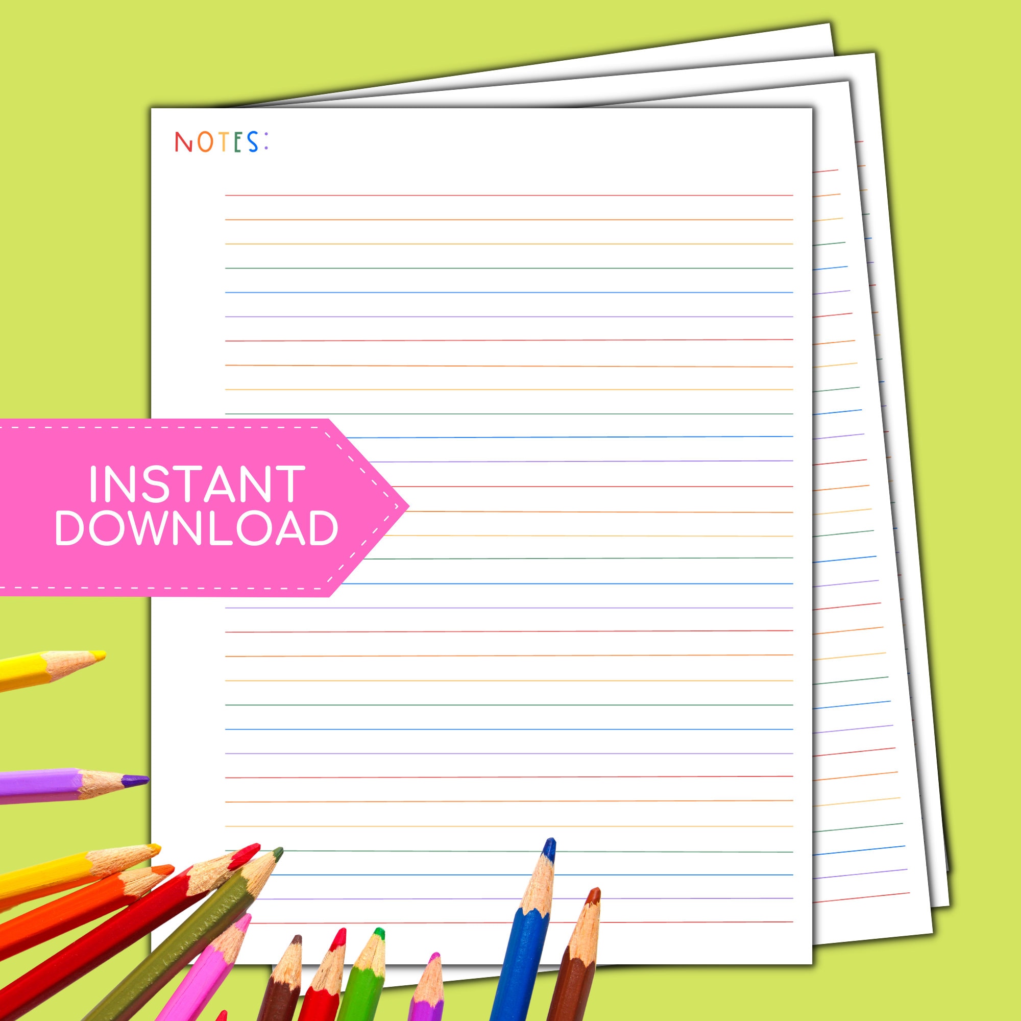 Printable Rainbow Lined Notes Pages, Lined Notes Paper PDF, Planner ...