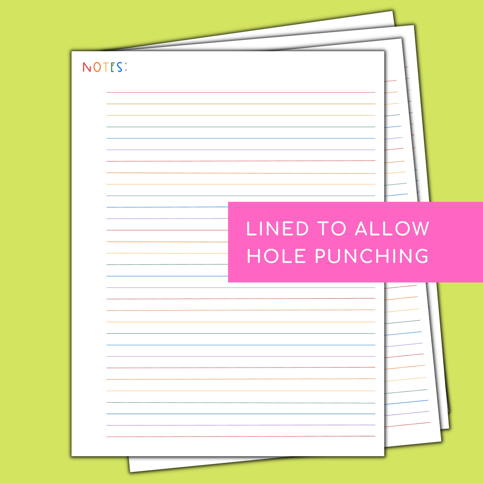 Printable Rainbow Lined Notes Pages, Lined Notes Paper PDF, Planner ...