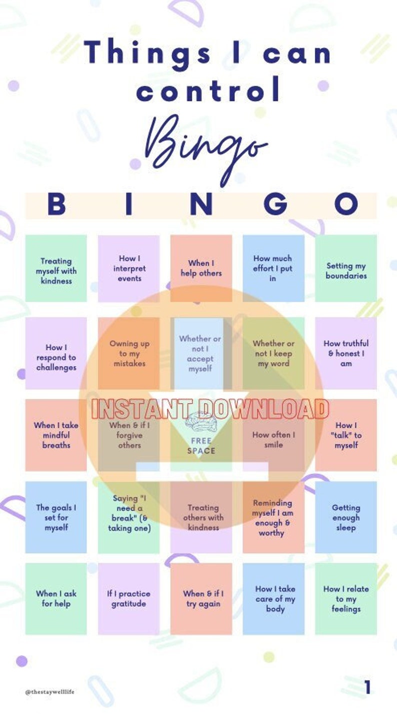 Therapy BINGO - "things I Can Control" - INSTANT DOWNLOAD - Etsy
