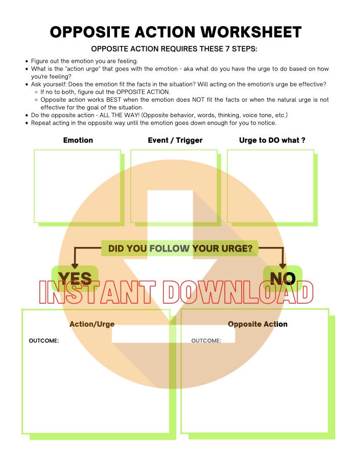 Opposite Action Worksheet INSTANT DOWNLOAD - Etsy