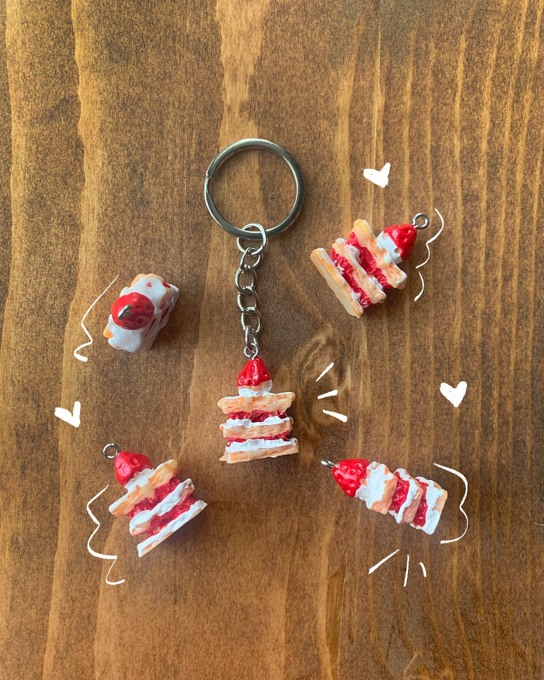 Cute Strawberry Cake Keychain Quality Key Charm, Strawberry/cake ...