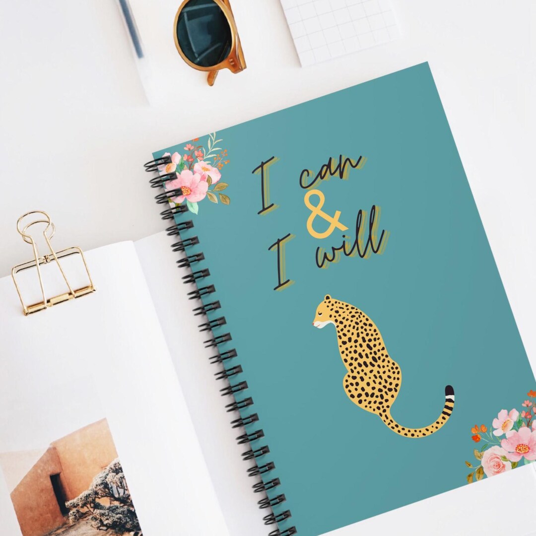 Blue Cheetah Floral Spiral Notebook: I Can I Will Journal - Etsy