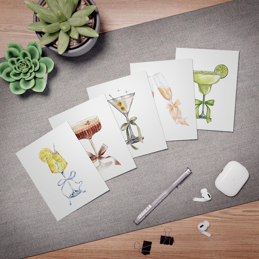 Stylish Cocktail Note Cards, Greeting Card Set, Vodka Martini, Espresso ...