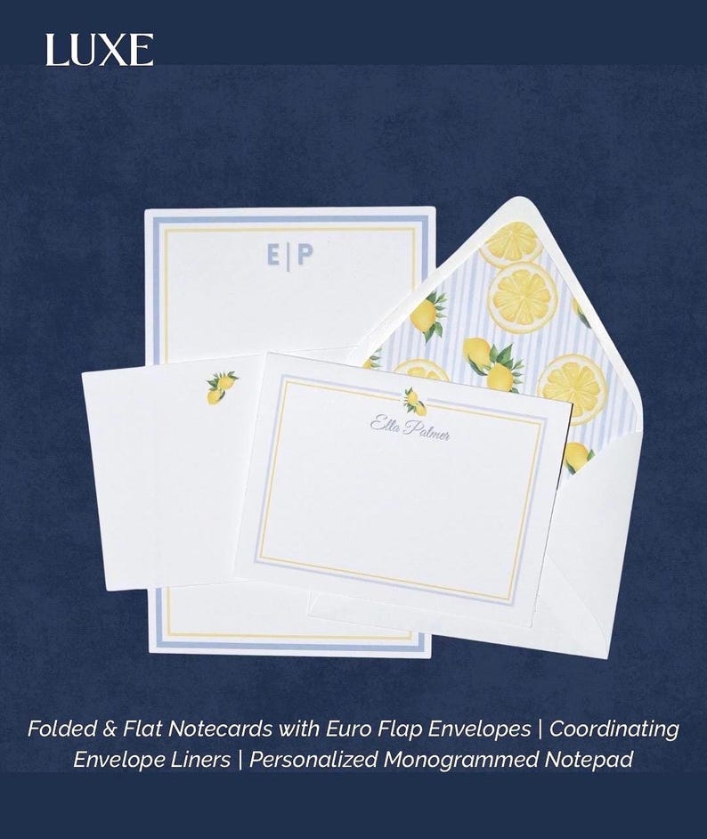 Personalized Lemon Stationery Set | Custom Monogrammed Notecards ...