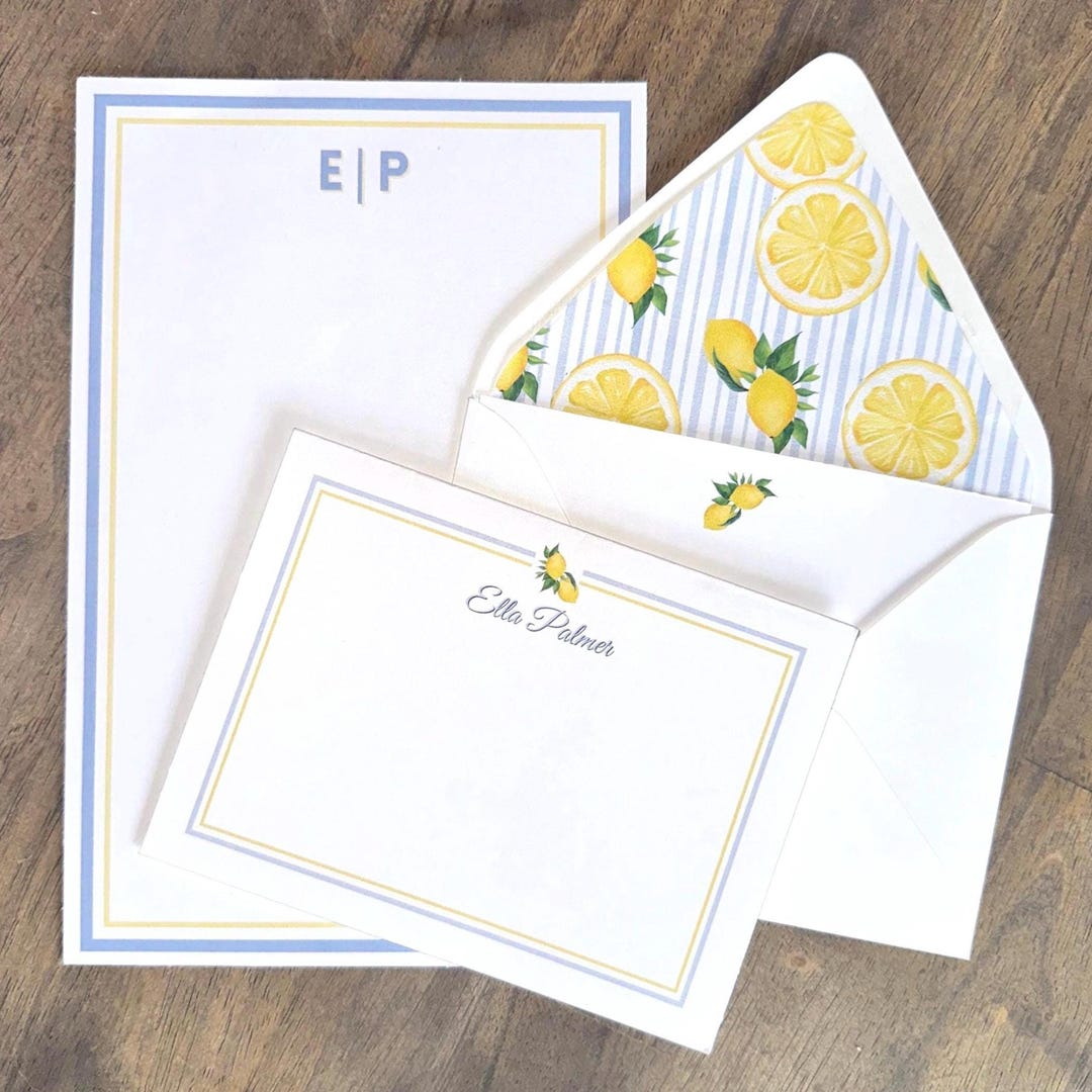 Personalized Lemon Stationery Set | Custom Monogrammed Notecards ...