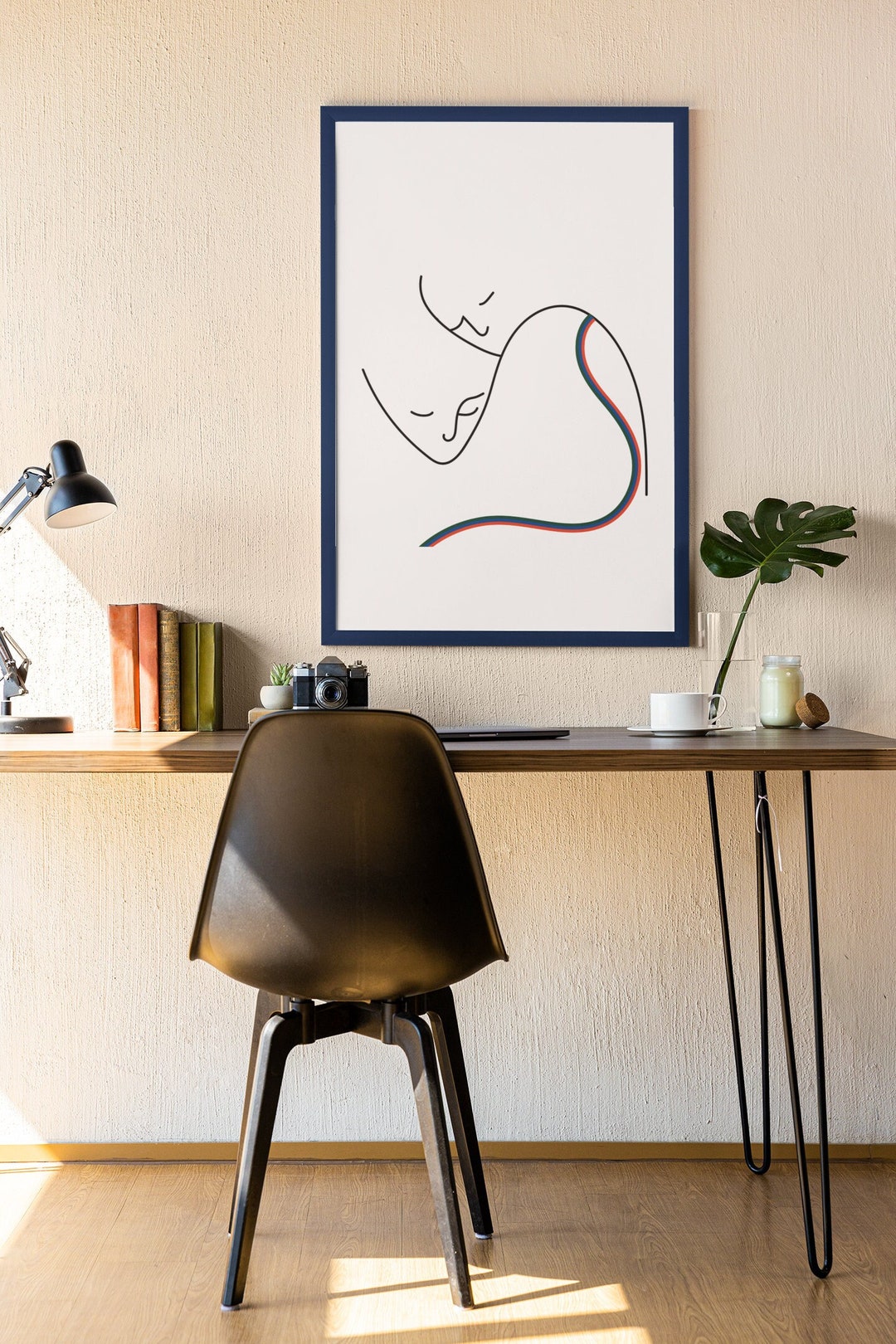 Simple Embrace Minimal Line Drawing With Ribbon of Color - Etsy