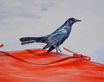 SALE Copper Kettle Grackle, Original Still Life With Bird Oil Painting ...