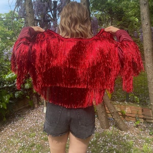 Tinsel Fringe Jacket Sparkly Red 70s 80s 90s Style Iridescent Festival ...