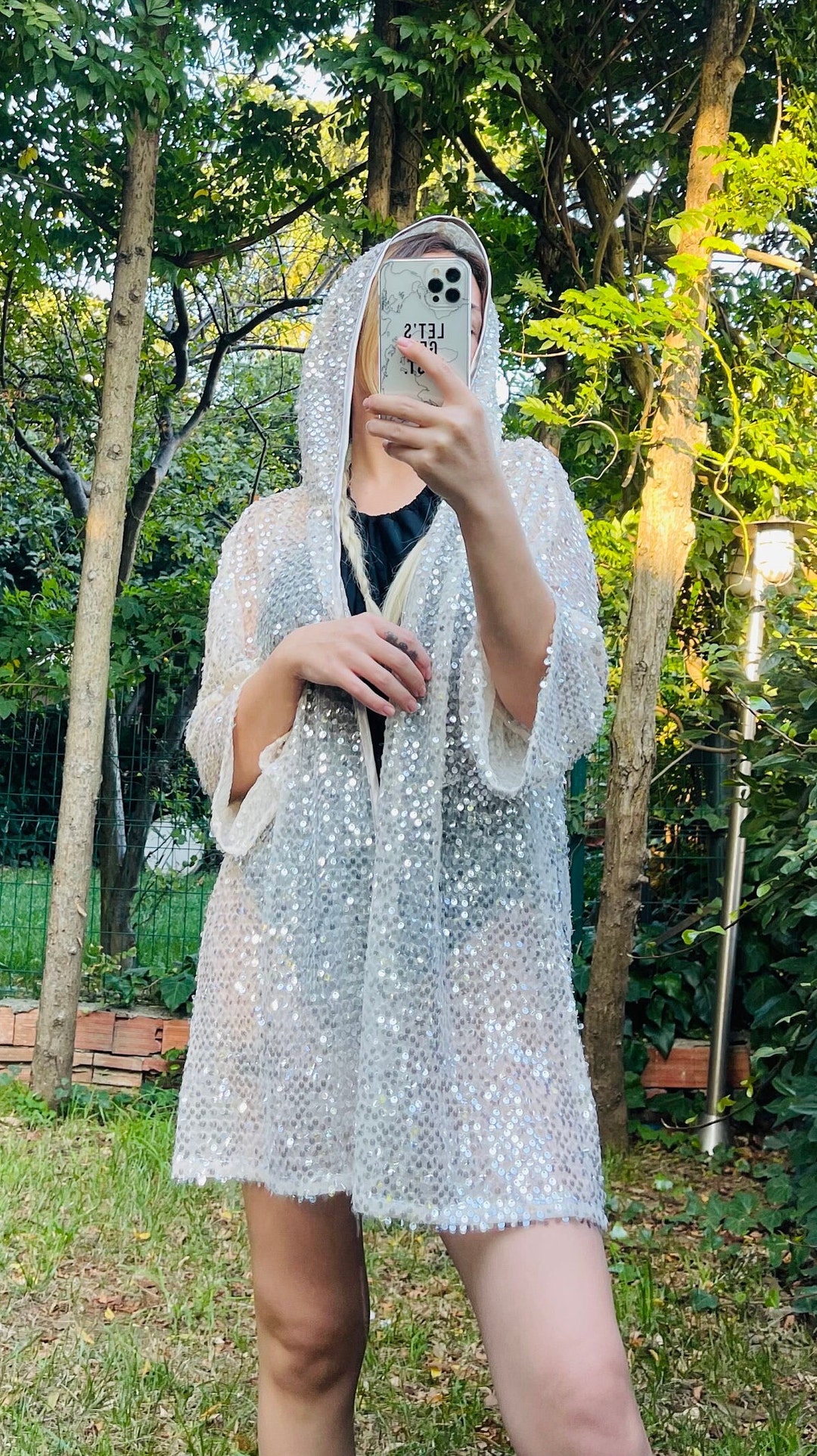 Unisex Iridescent Sequin Kimono Holographic Rave Festival Outfit ...
