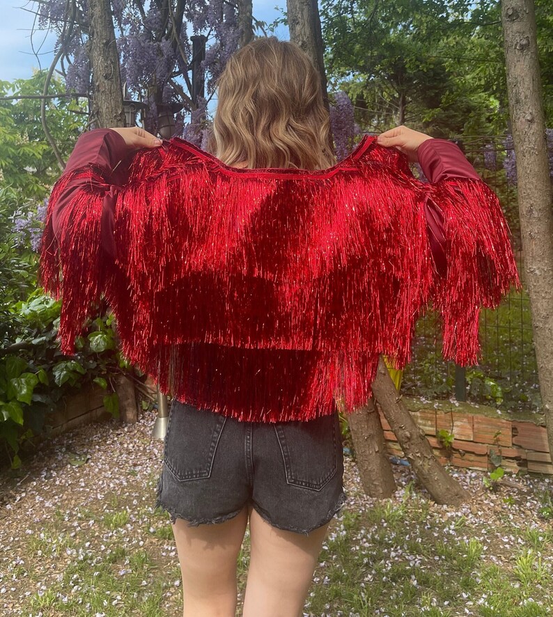 Tinsel Fringe Jacket Sparkly Red 70s 80s 90s Style Iridescent - Etsy