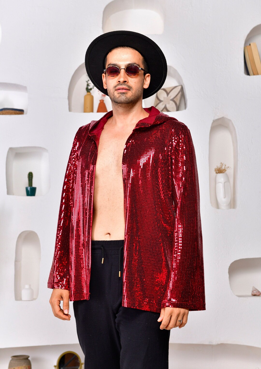 Unisex Holographic Sequin Kimono Rave Outfit Iridescent Sparkle Jacket ...