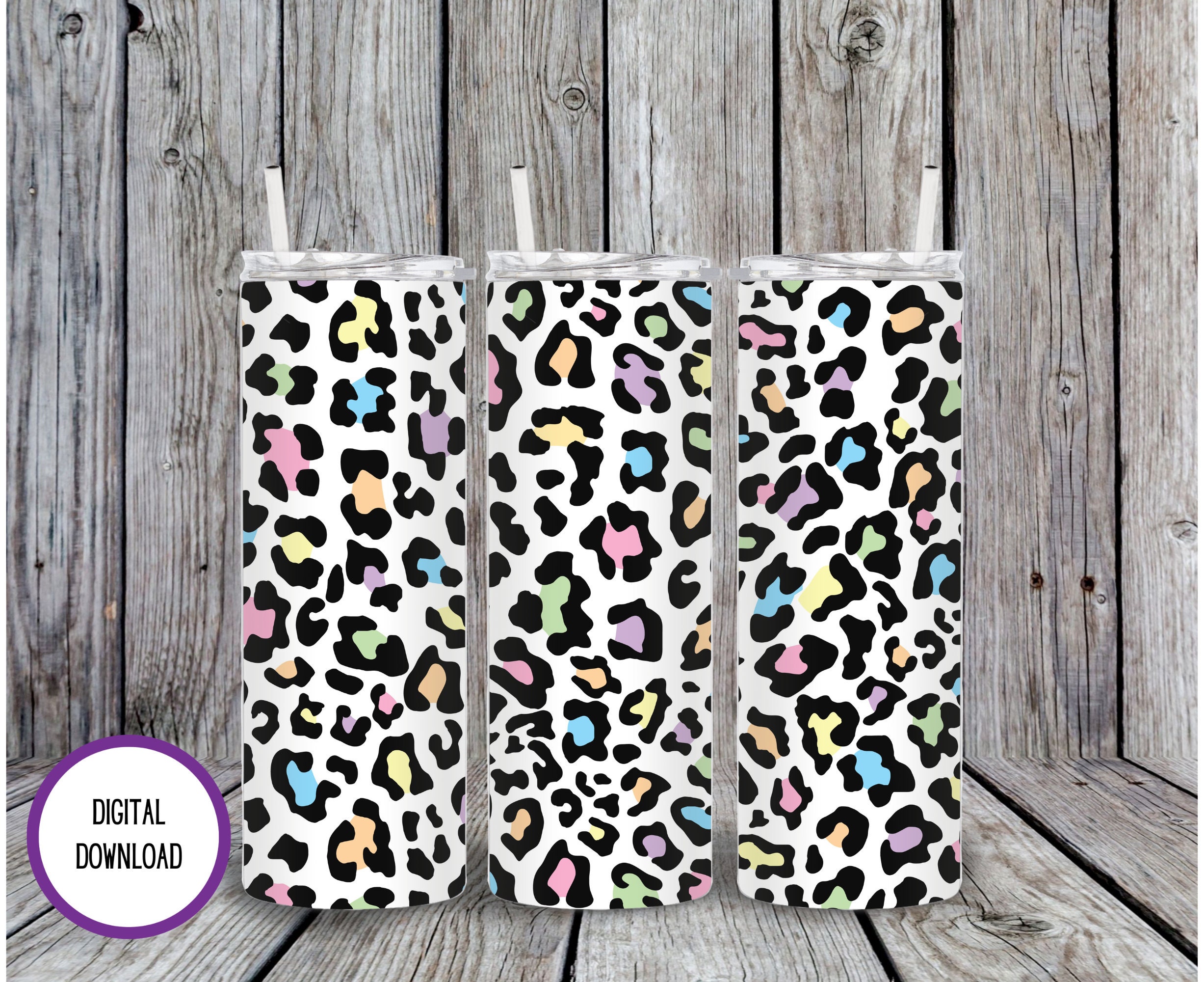 Pastel Leopard Print Sublimation Design, 20oz Skinny Tumbler Design ...