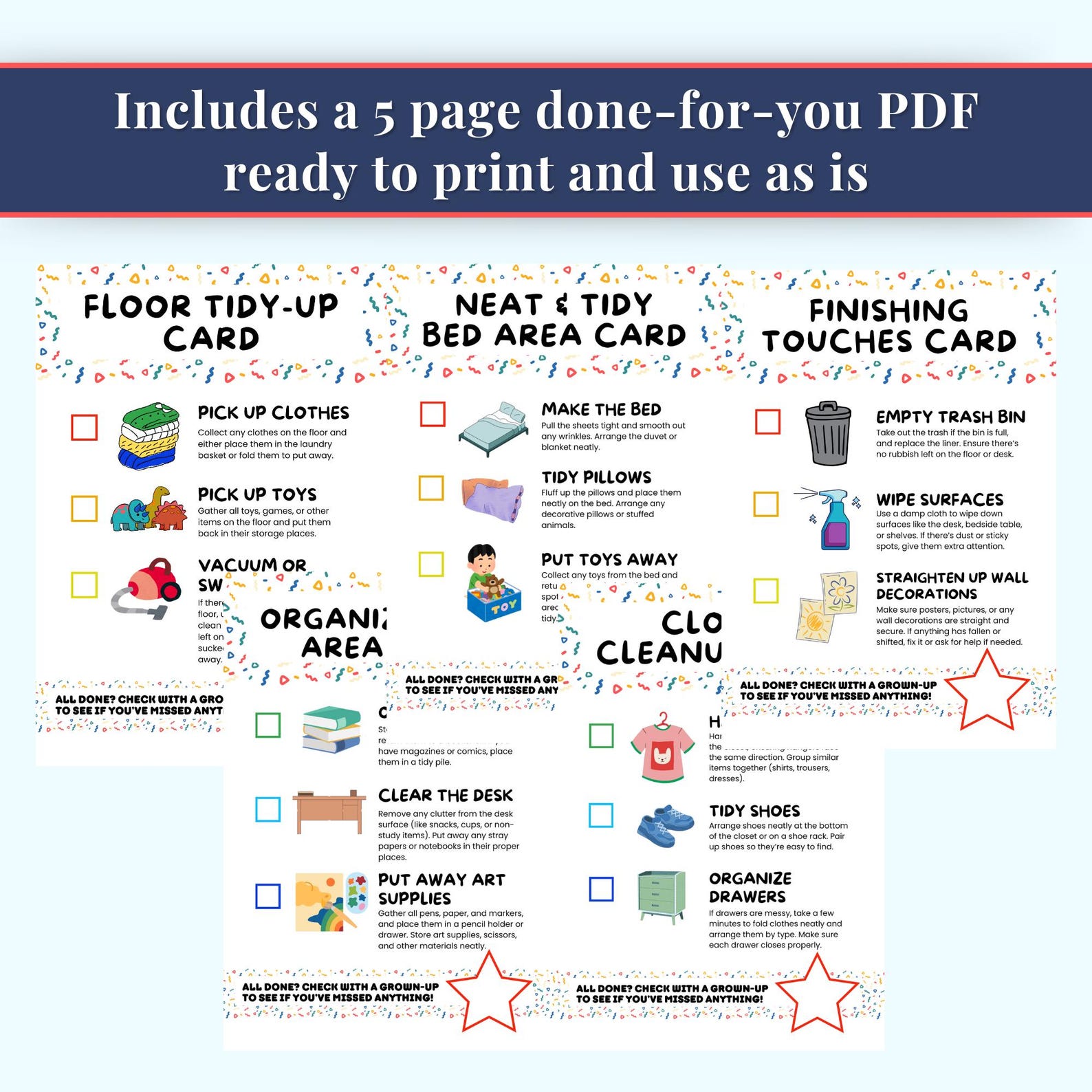 Editable Kids Cleaning Cards Printable Chore Cards Room by Room ...