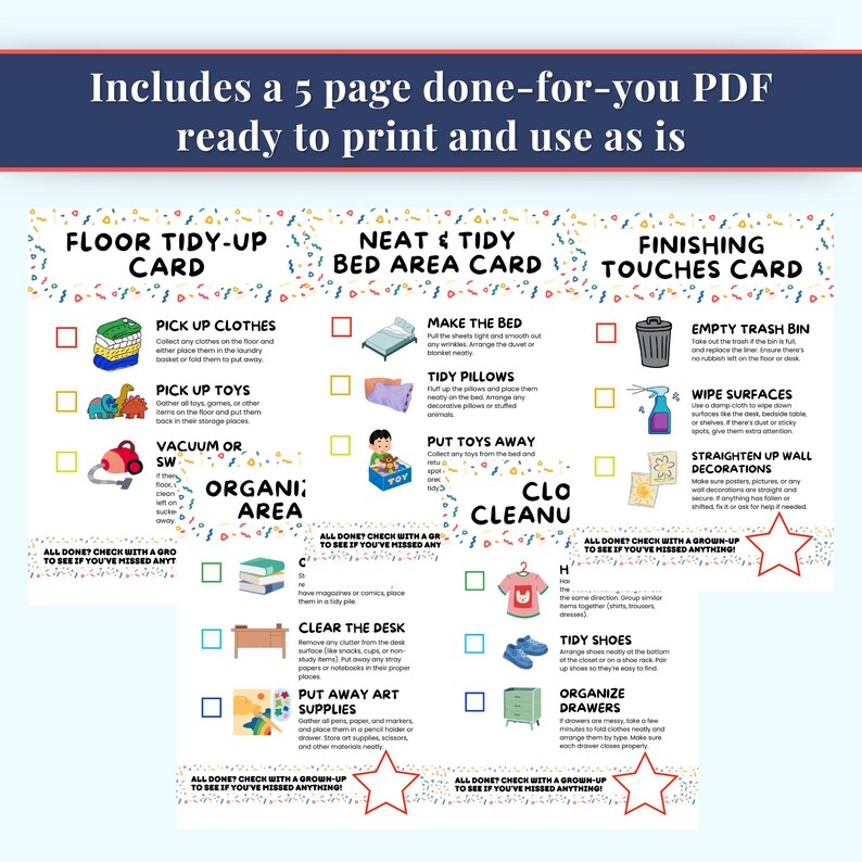 Editable Kids Cleaning Cards Printable Chore Cards Room by Room ...