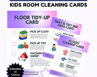 Editable Kids Cleaning Cards Printable Chore Cards Room by Room ...