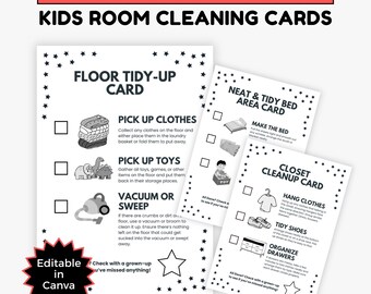 Editable Kids Cleaning Cards Printable Chore Cards Room by Room ...