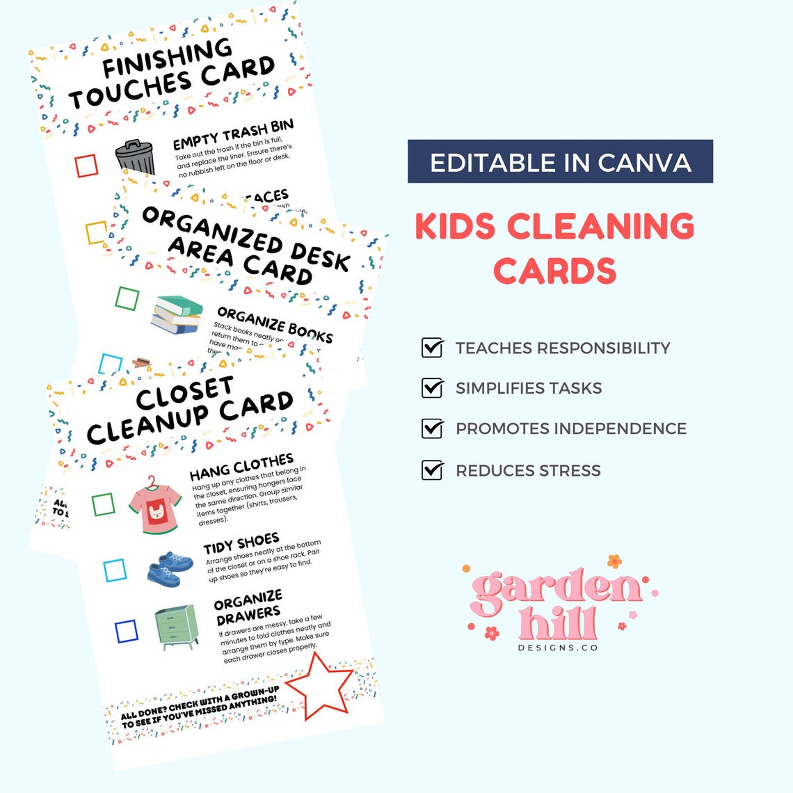 Editable Kids Cleaning Cards Printable Chore Cards Room by Room ...