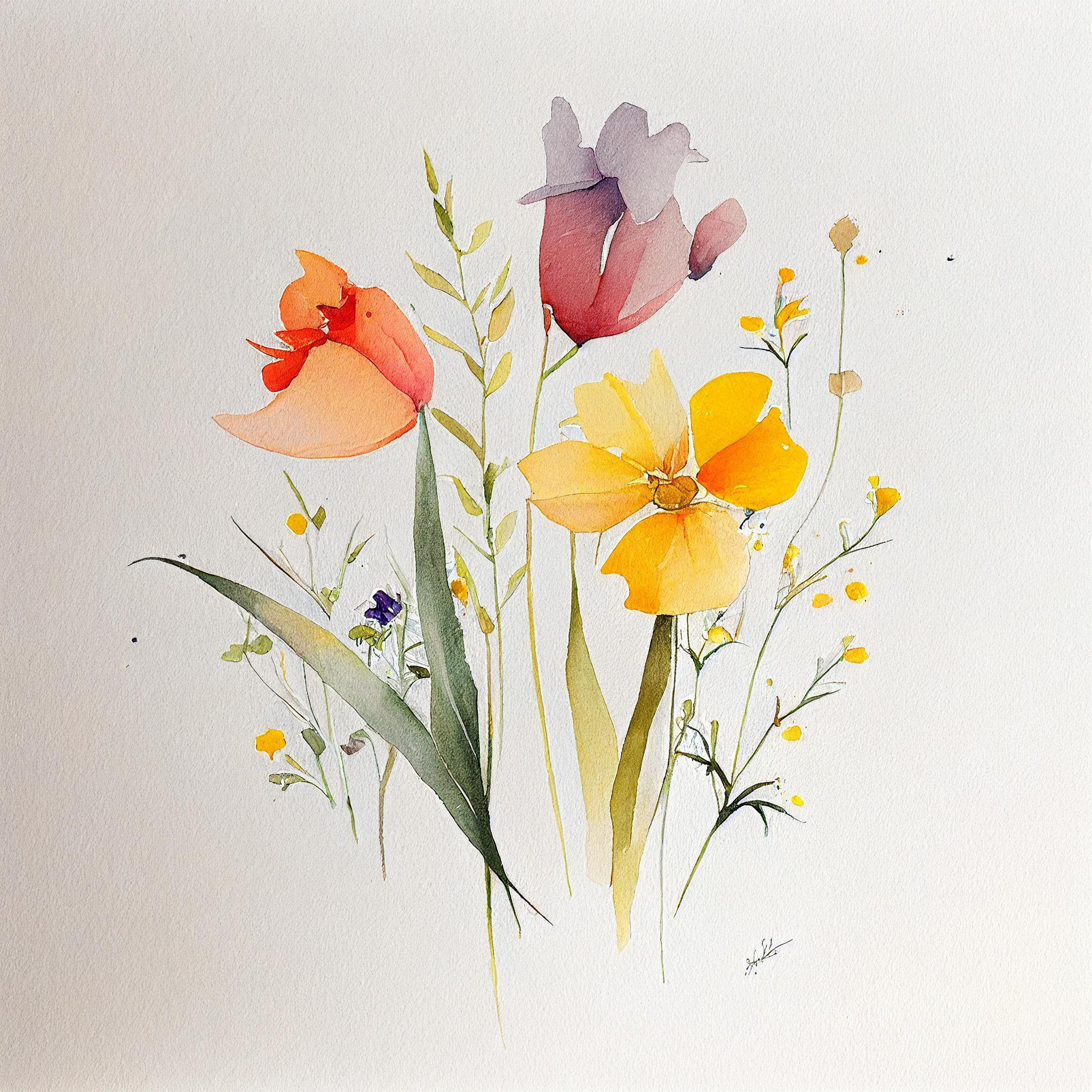 Spring Flowers Watercolor Printable Wall Art, Wall Decor, Digital ...