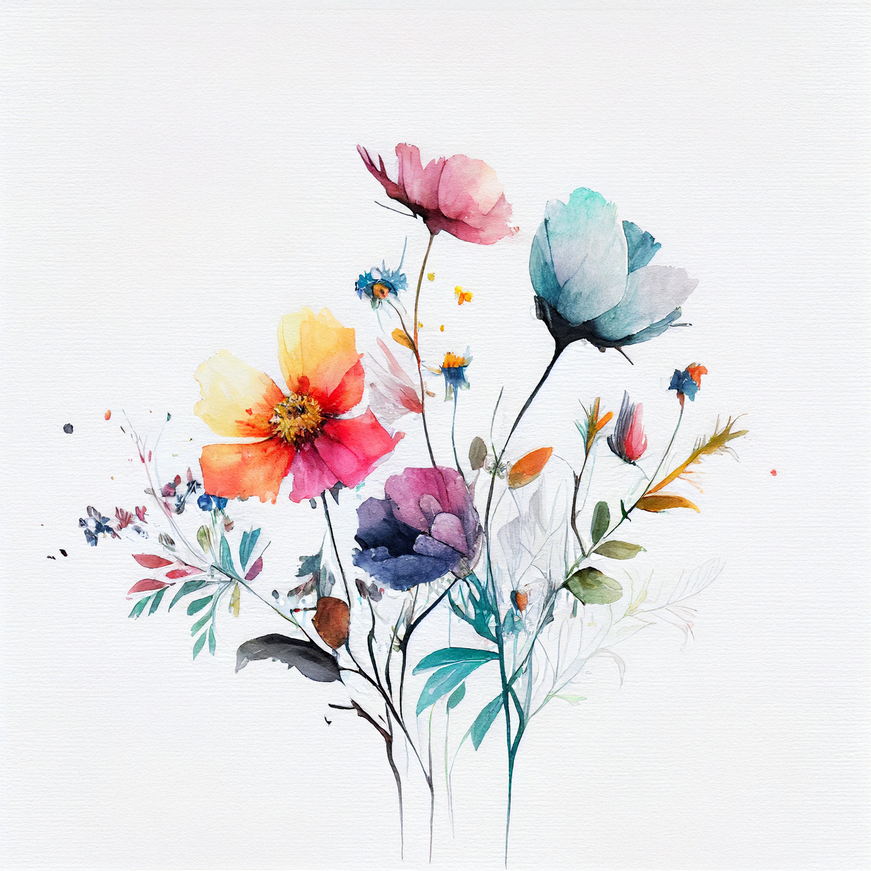 Spring Flowers Watercolor Printable Wall Art, Wall Decor, Digital ...