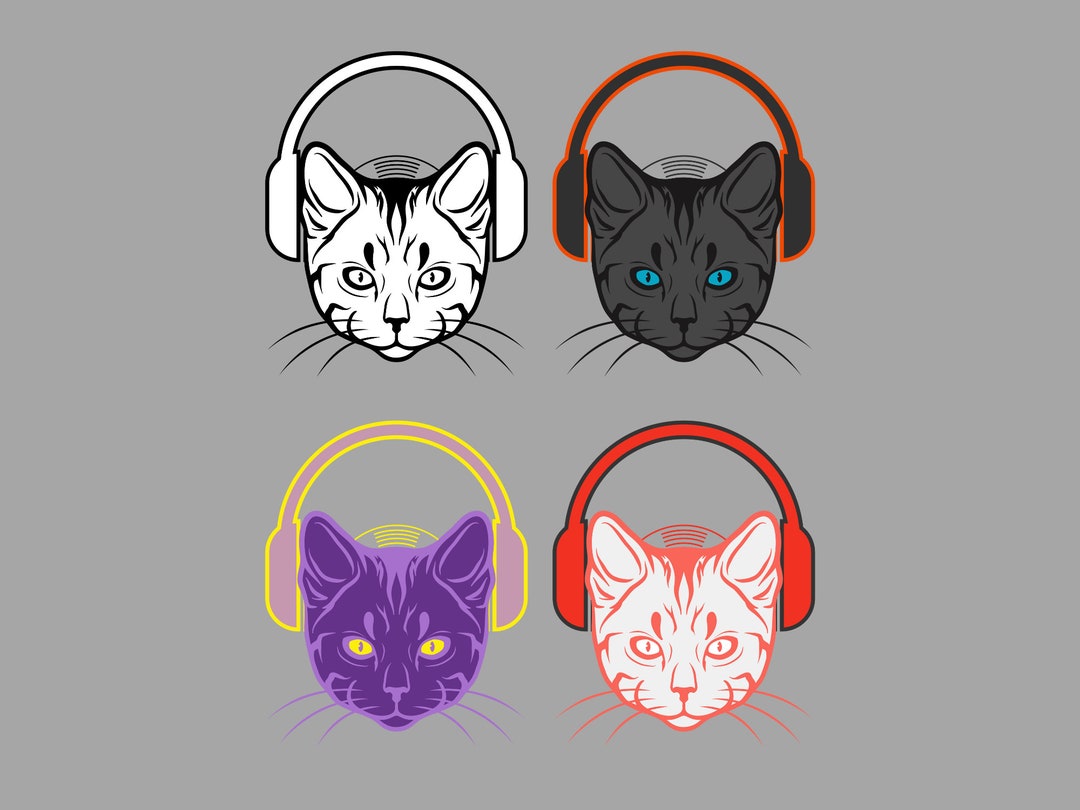 Cute Cat Music Headphones Graphic Digital Download - SVG PNG JPG - for ...