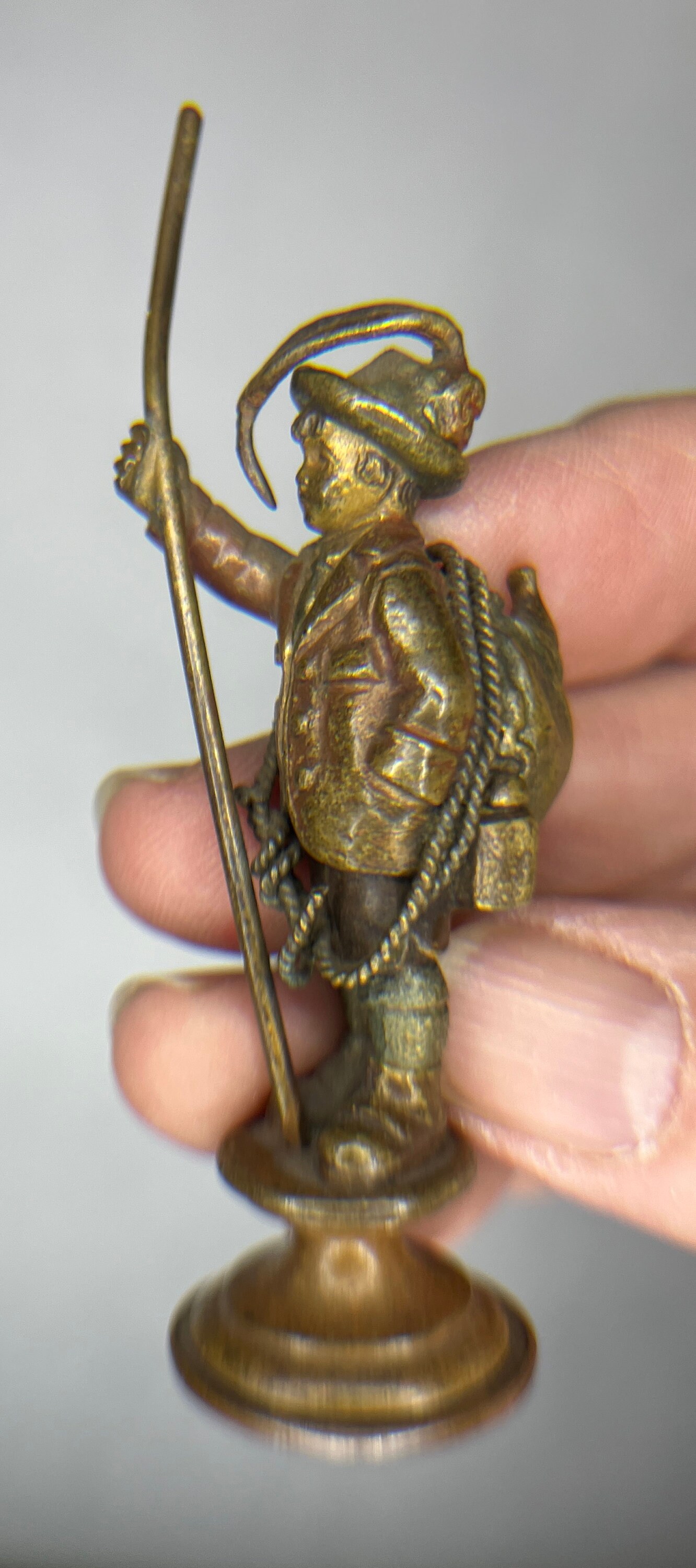 Vintage Early 20th C Bronze European Mountain Climber With Staff Wax ...