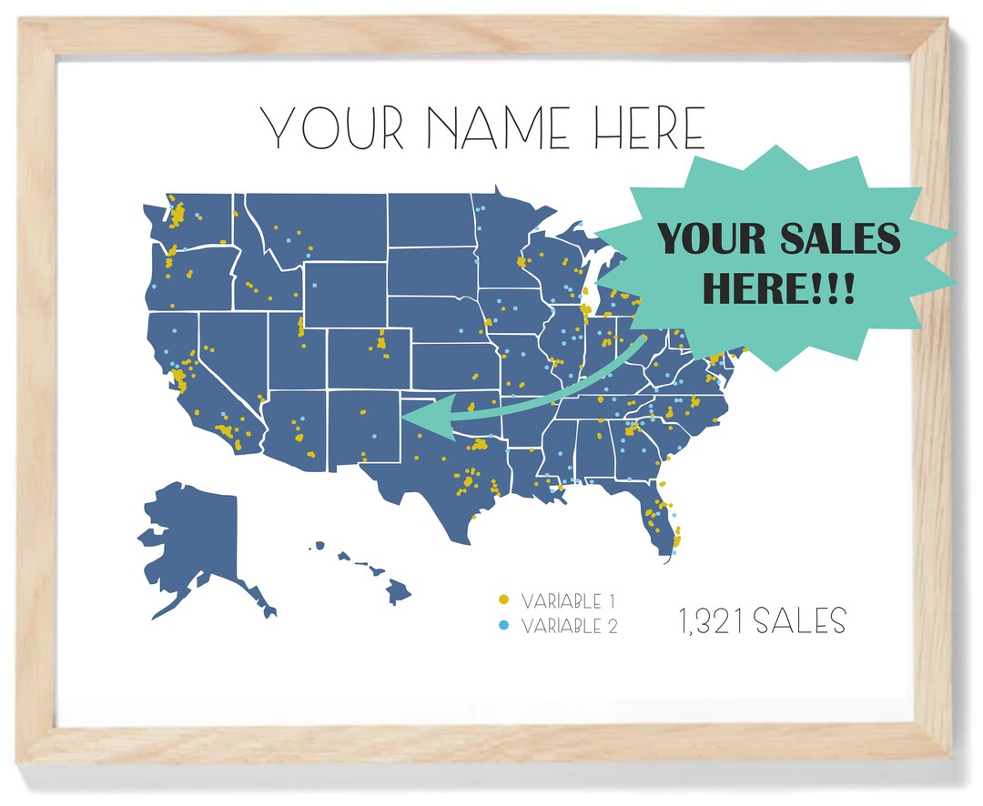 2 Variable Custom Sales Map 11 X 14 Sellers Map Location Map Small ...