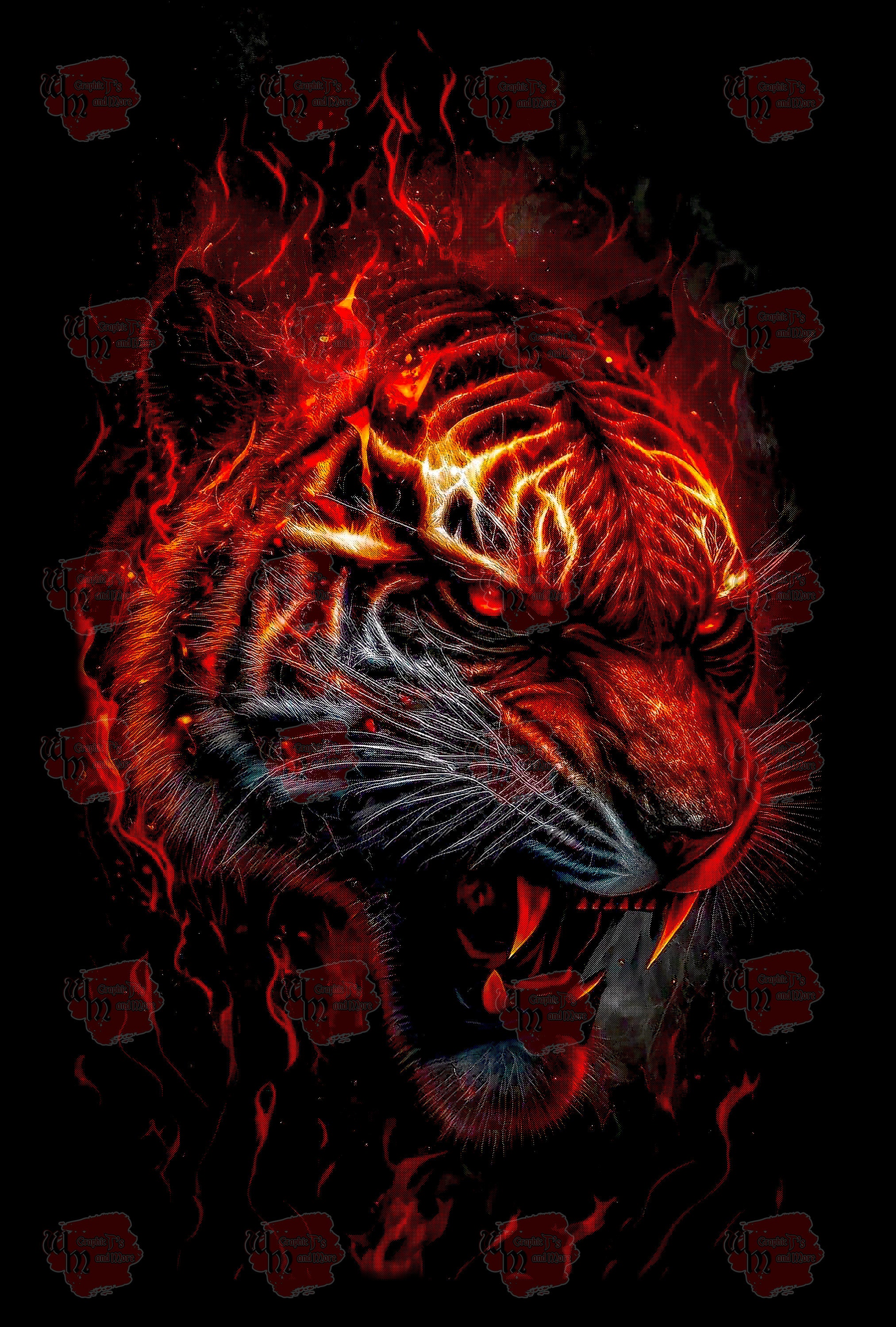 Halftone Flaming Tiger Head Png for Black T-shirt, Fire Tiger Halftone ...