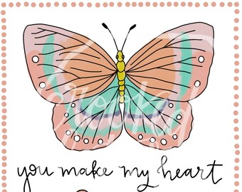 Butterfly & Rose Valentine-printable Valentine for Cards, Scrapbooking ...