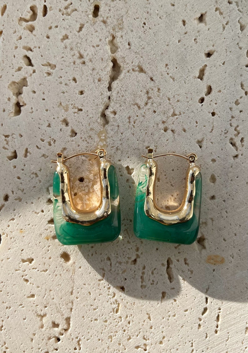 U Shaped Emerald Green Hoop Earrings Gold Plated Earrings Gift for Her ...