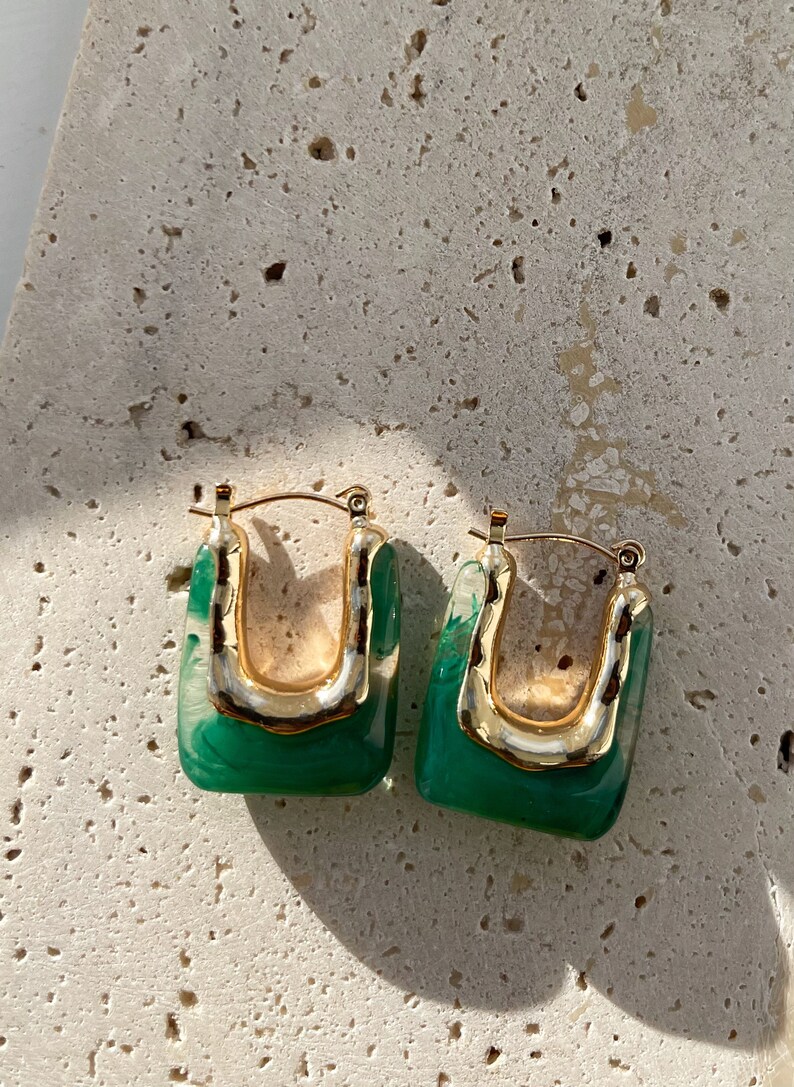 U Shaped Emerald Green Hoop Earrings Gold Plated Earrings Gift for Her ...