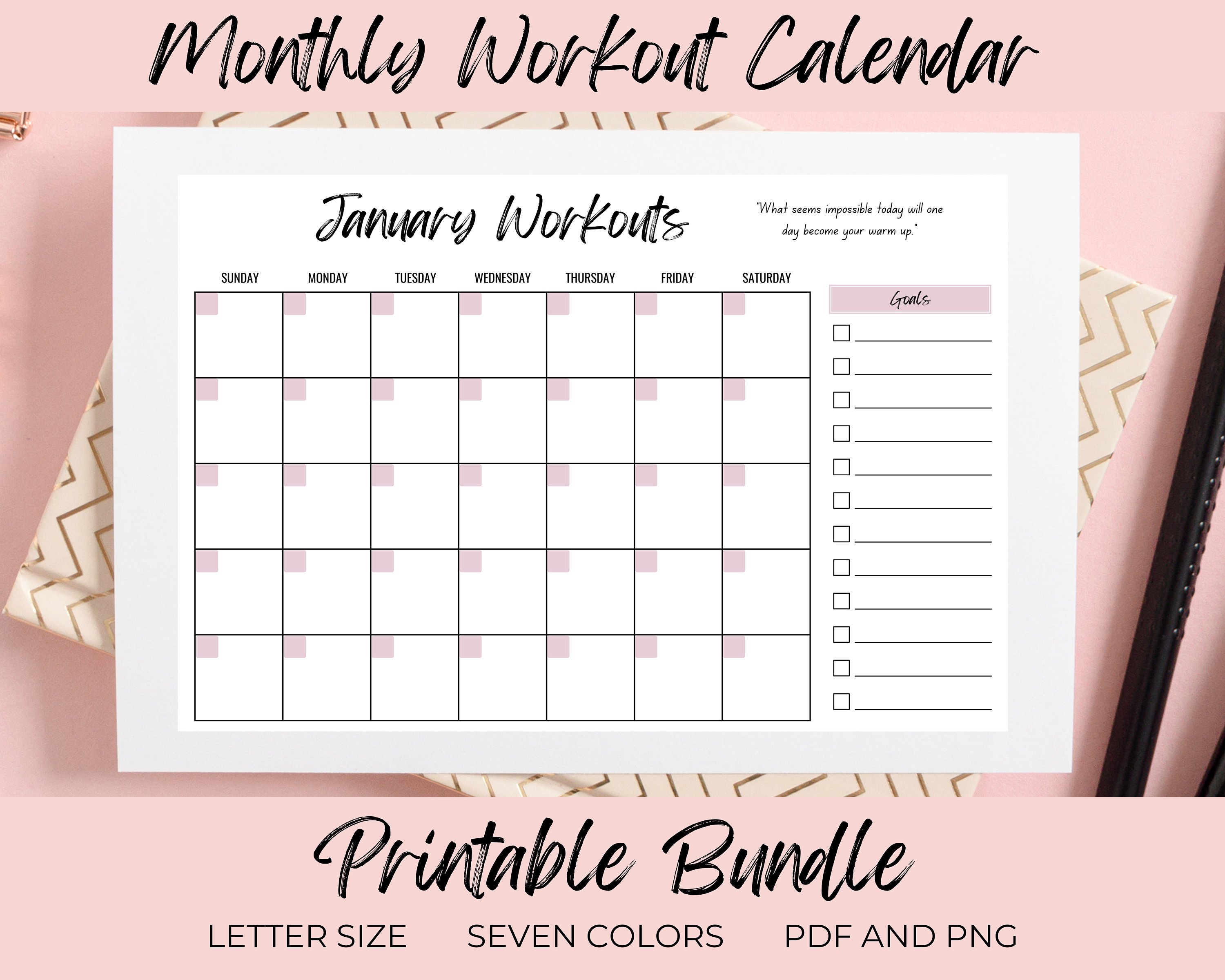 Printable Monthly Workout Calendar Download & Print Beautiful Workout