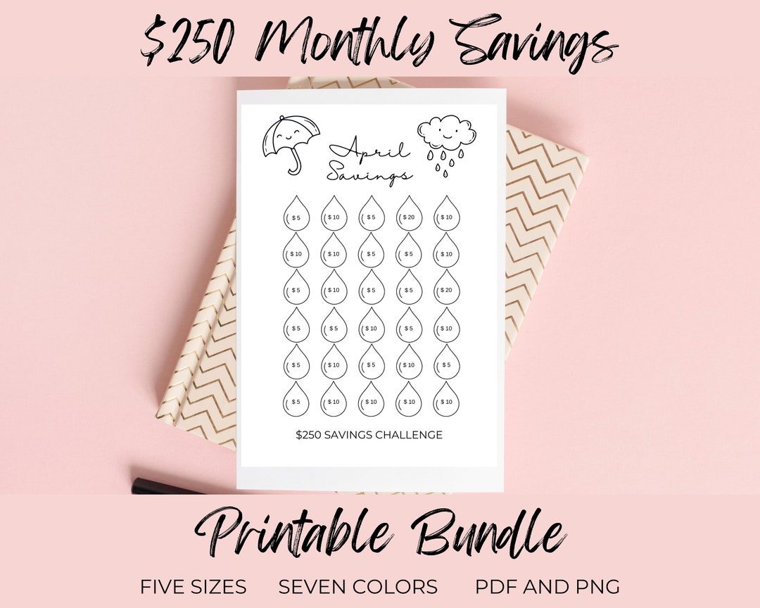 250 Dollar Monthly Savings Challenge Printable, Savings Tracker, PDF ...