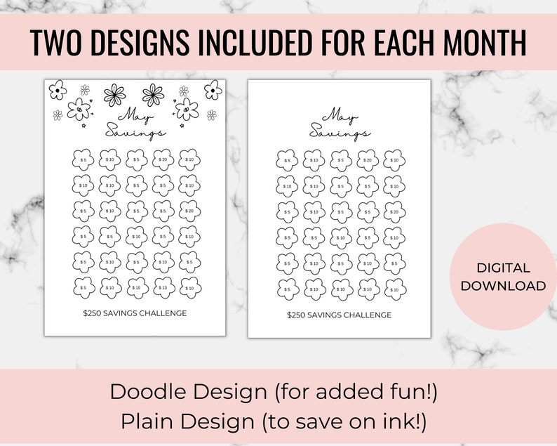250 Dollar Monthly Savings Challenge Printable, Savings Tracker, PDF ...