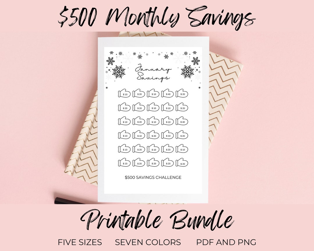 500 Dollar Monthly Savings Challenge Printable, Savings Tracker, PDF ...