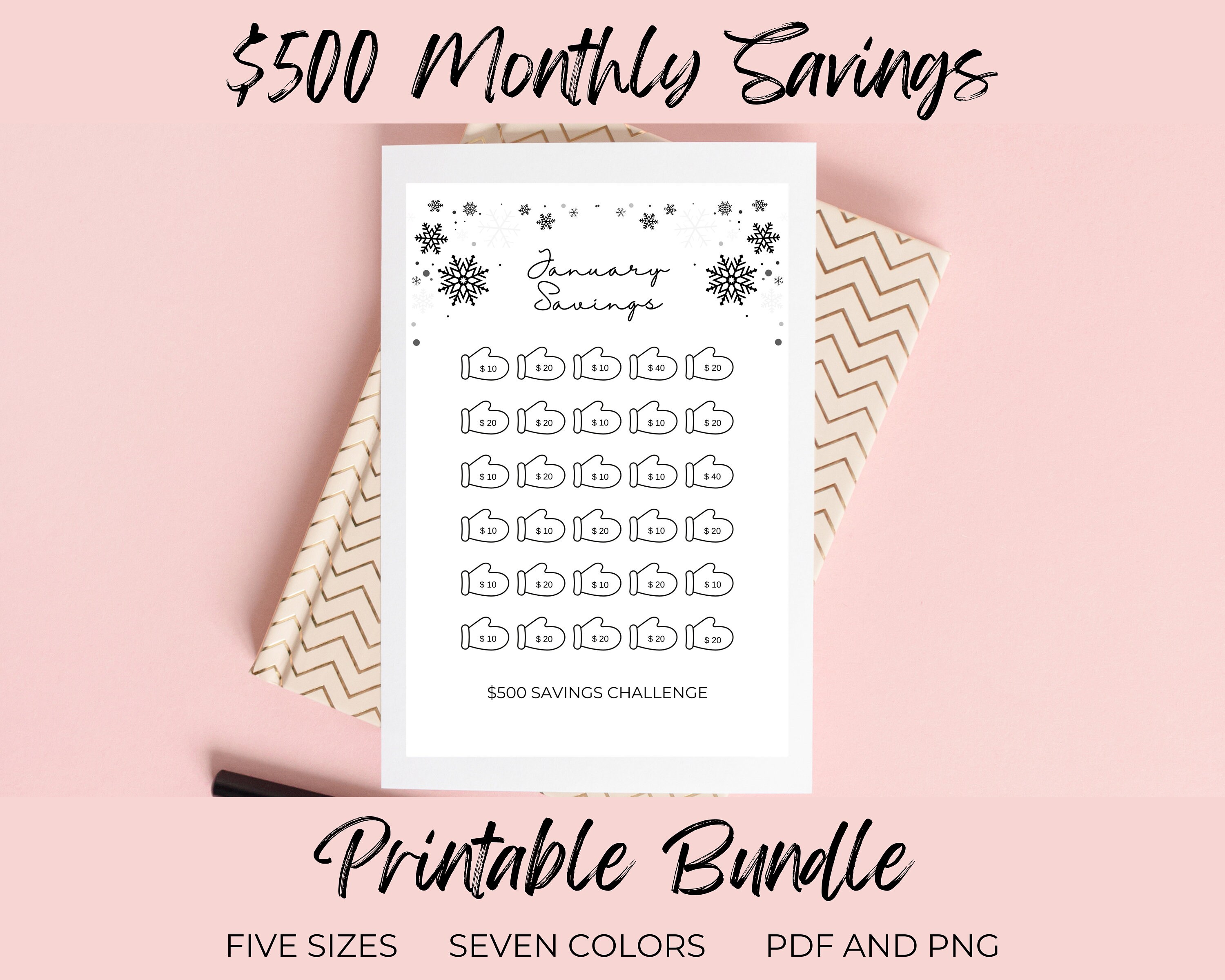 500 Dollar Monthly Savings Challenge Printable, Savings Tracker, PDF ...