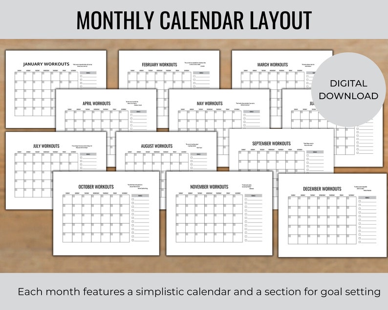Undated Workout Calendar Printable, Fitness Planner, Gym Tracker ...