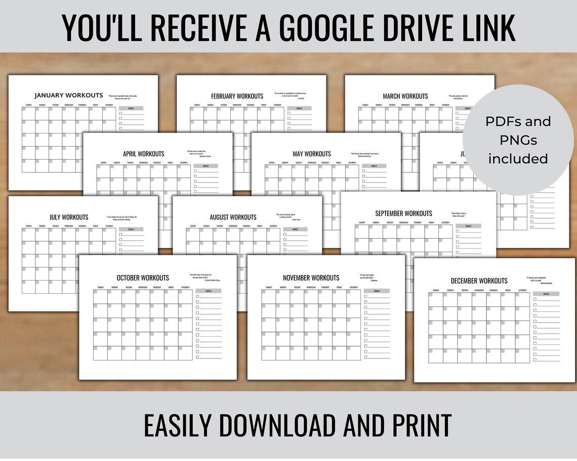 Undated Workout Calendar Printable, Fitness Planner, Gym Tracker ...