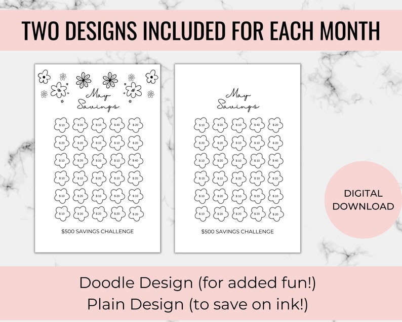 500 Dollar Monthly Savings Challenge Printable, Savings Tracker, PDF ...