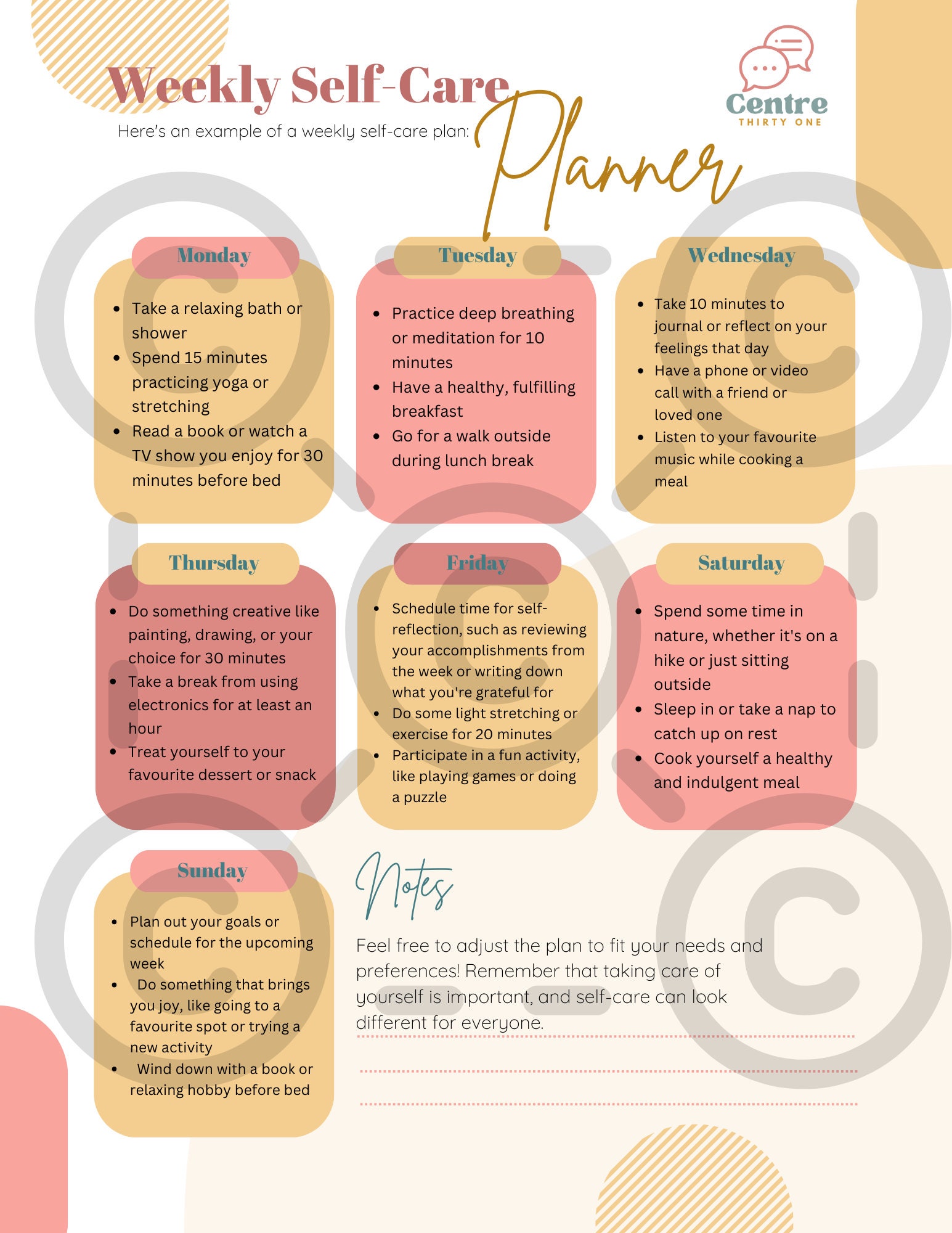 Printable Weekly Self Care - Etsy