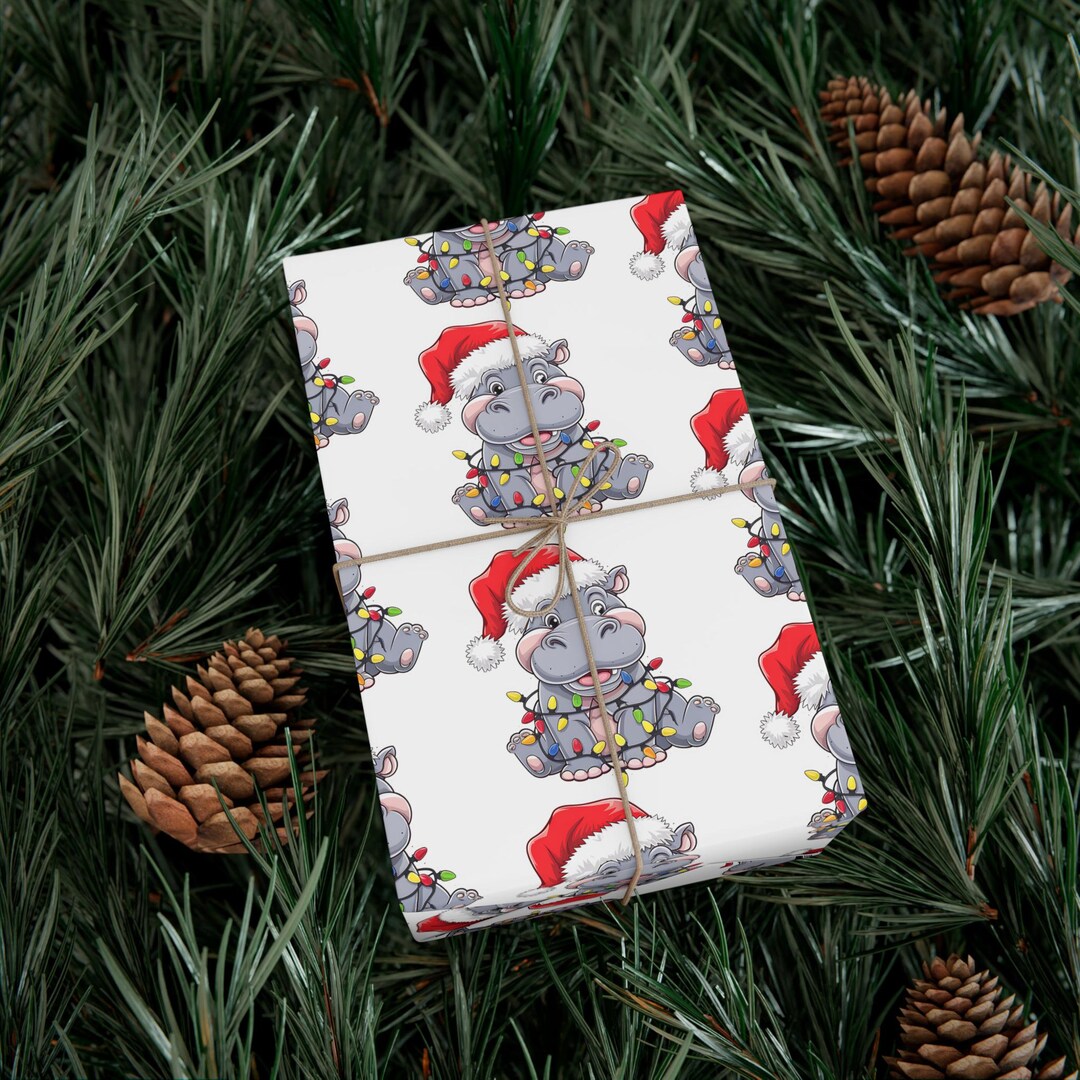 Moo Deng Christmas Wrapping Paper Baby Hippo Cute Xmas Gift Wrap ...