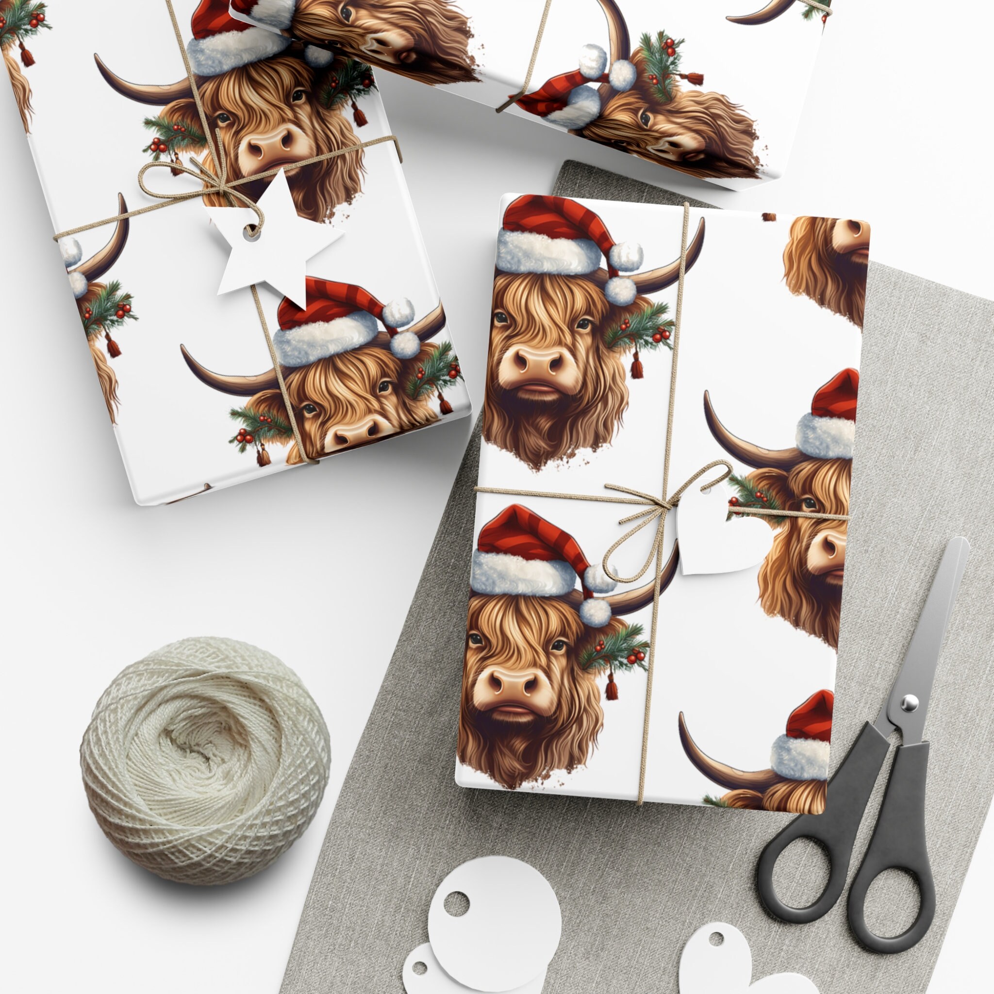 Highland Cow Wrapping Paper Christmas Present Wooly Cows Illustrated ...