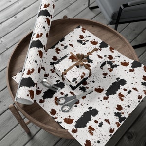 Cowhide Western Wrapping Paper Roll, Cowgirl Gift Wrap Roll Black Brown ...