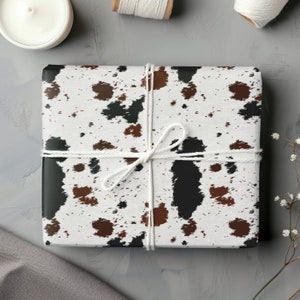 Cowhide Western Wrapping Paper Roll, Cowgirl Gift Wrap Roll Black Brown ...